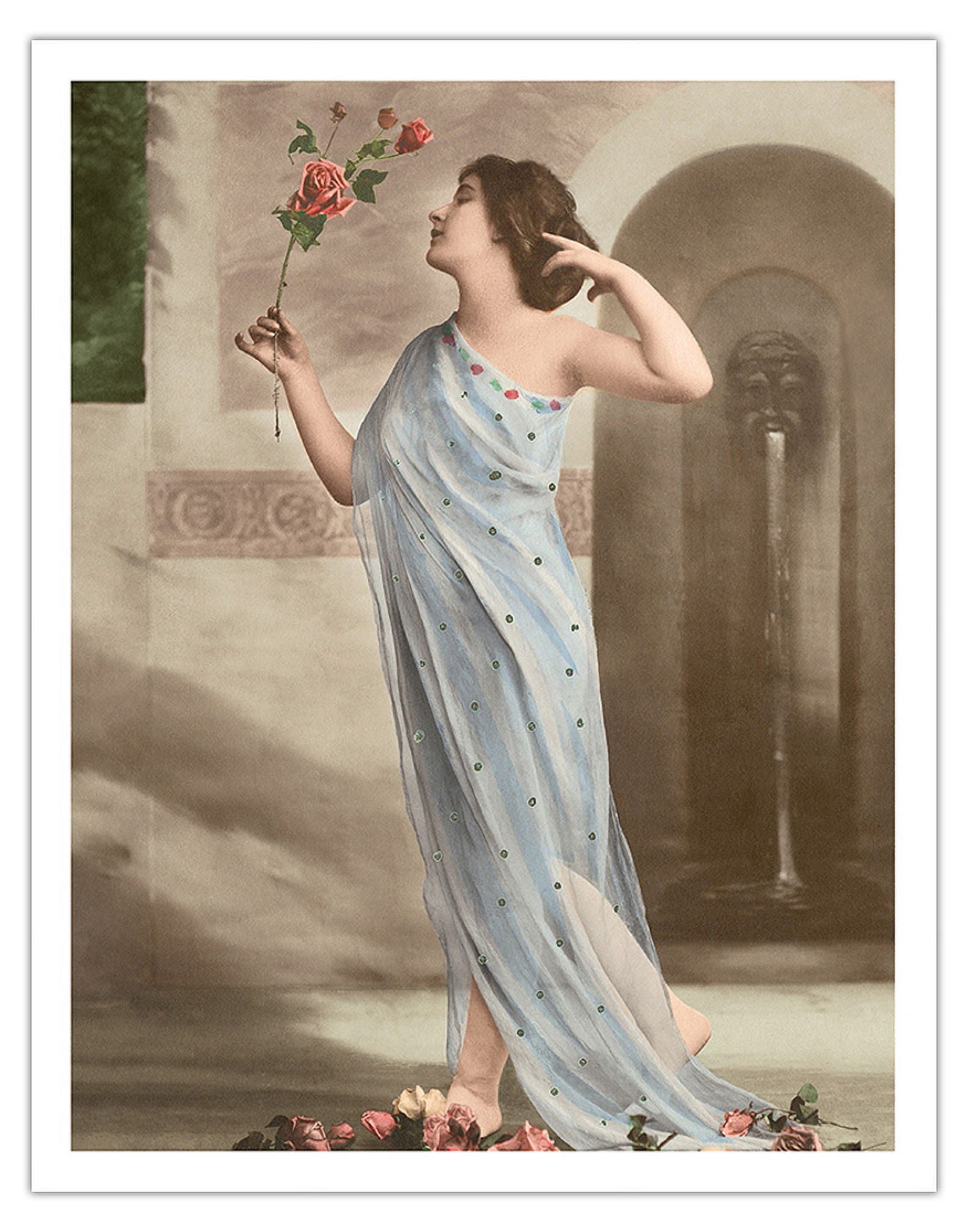 Red Rose Beauty - Classic Vintage French Figure - Hand-Colored Tinted ...