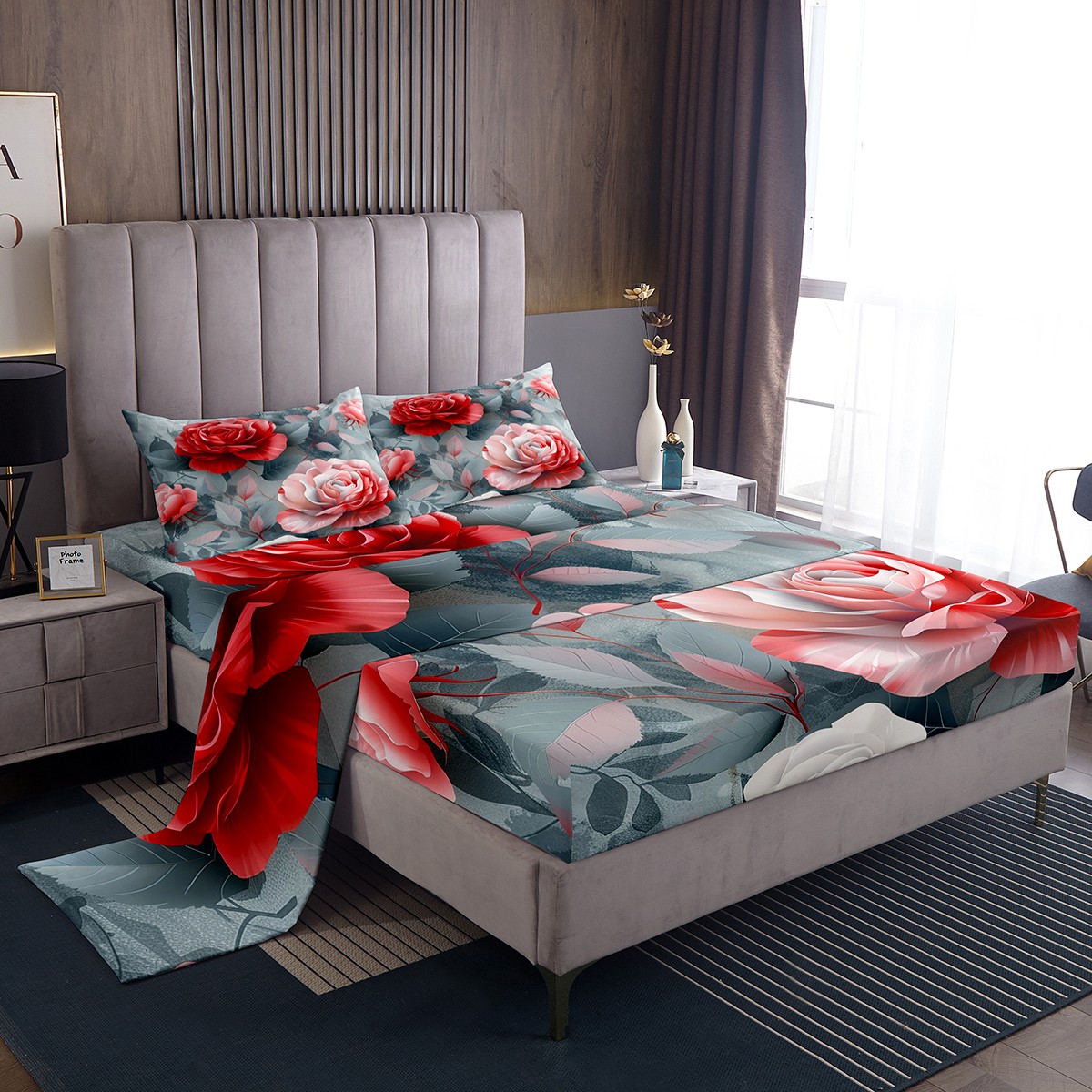 Red Rose Bed Sheets Set Flowers Sheet Set Twin,Boho Floral Sheets Plant ...