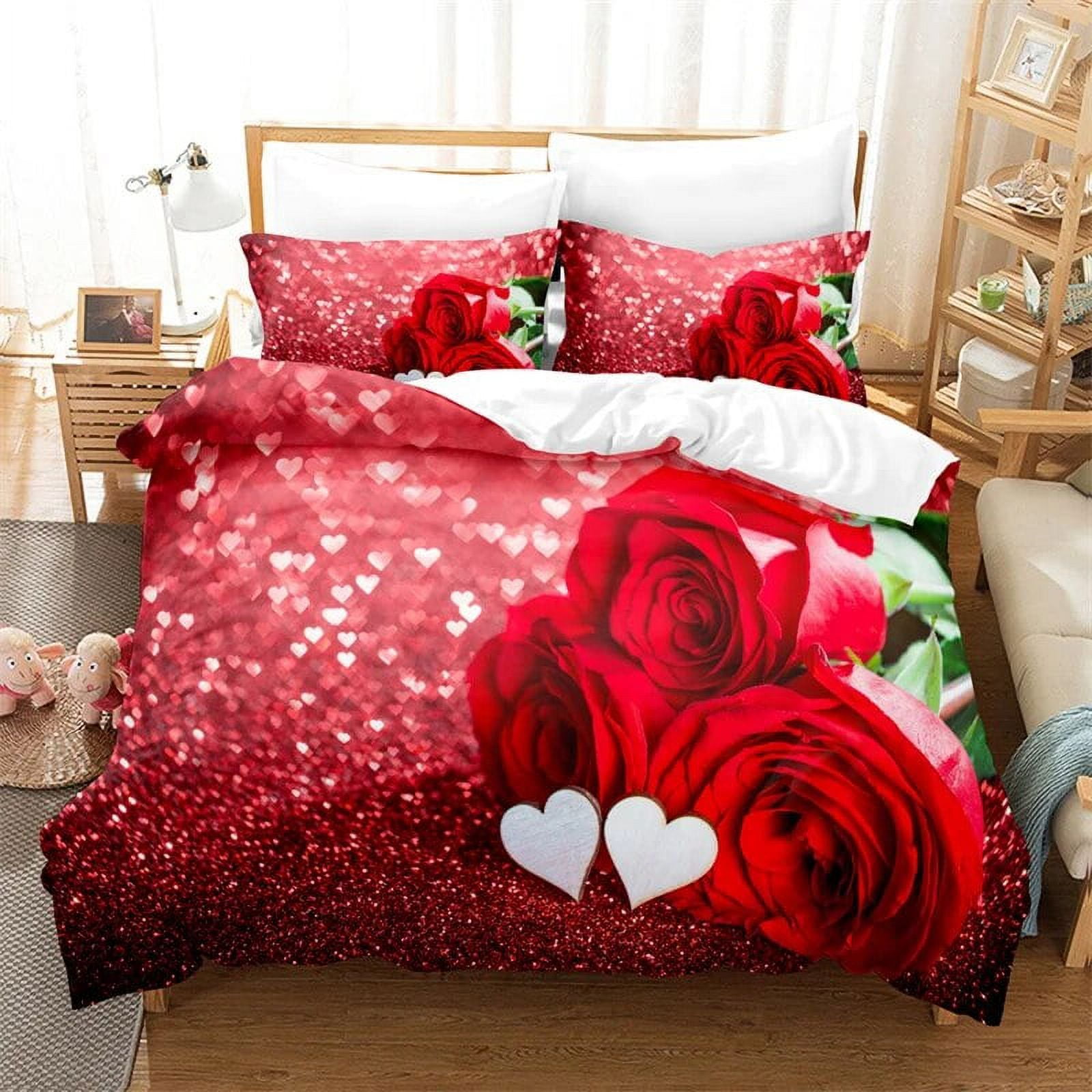 Red Rose Bedding Set Flower Rose Lovers Duvet Cover Women Girl Duvet