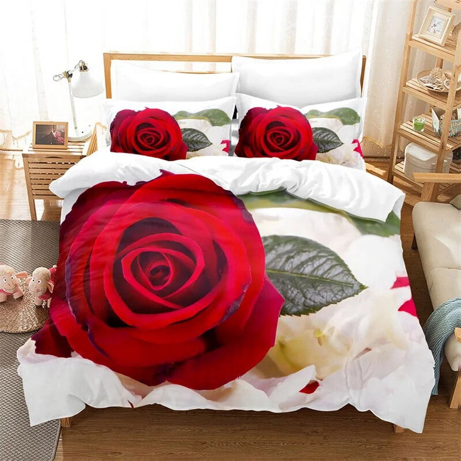 Red Rose Bedding Set Flower Rose Lovers Duvet Cover Women Girl Duvet