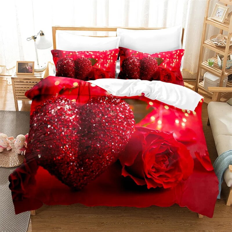 Red Rose Bedding Set Flower Rose Lovers Duvet Cover Women Girl Duvet