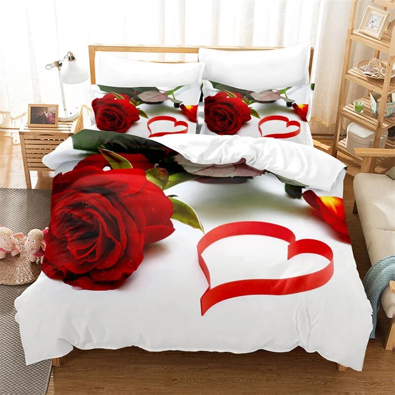 Red Rose Bedding Set Flower Rose Lovers Duvet Cover Women Girl Duvet