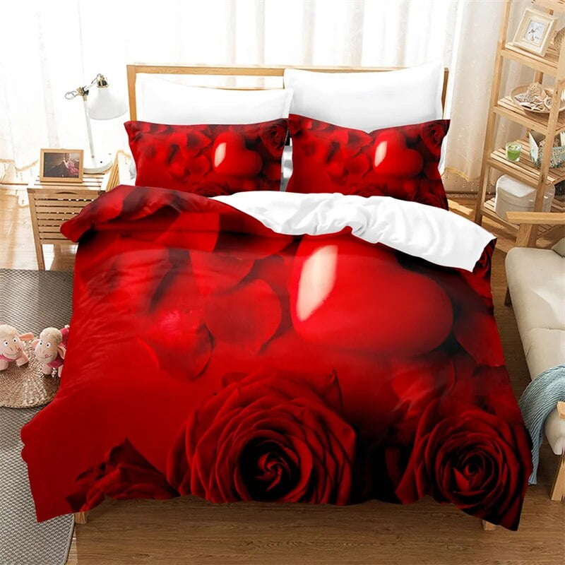 Red Rose Bedding Set Flower Rose Lovers Duvet Cover Women Girl Duvet