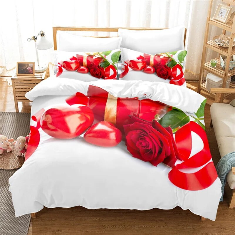 Red Rose Bedding Set High Grade Girl White Duvet Cover King Quilt Cover