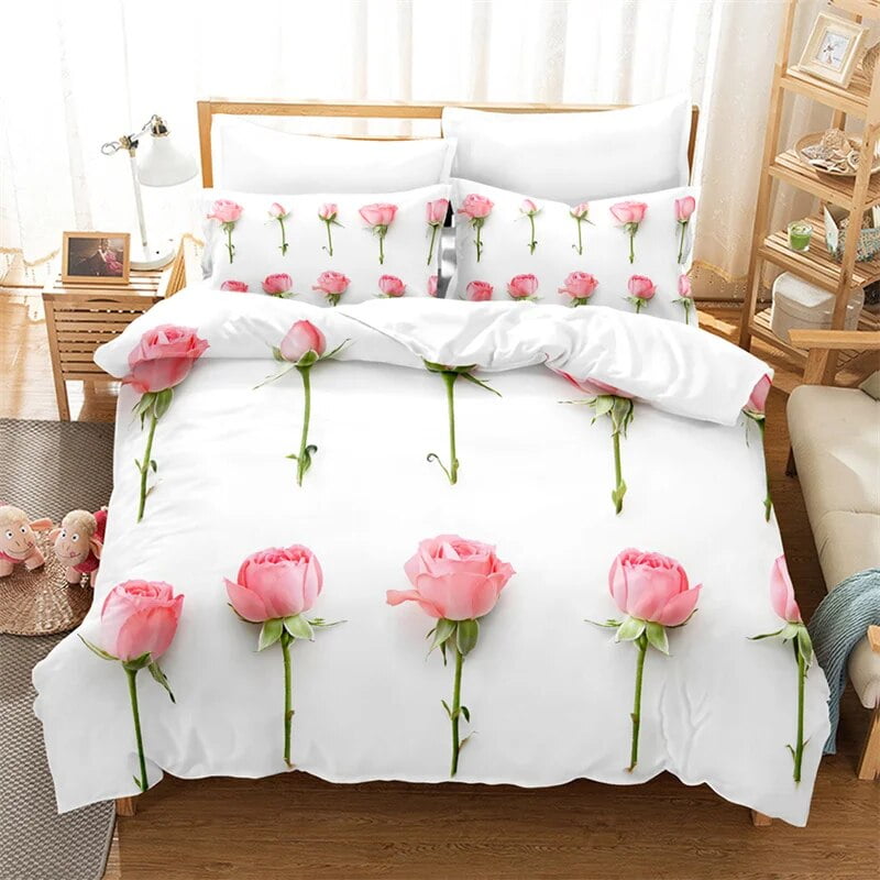 Red Rose Bedding Set High Grade White Duvet Cover Girl King Quilt Cover