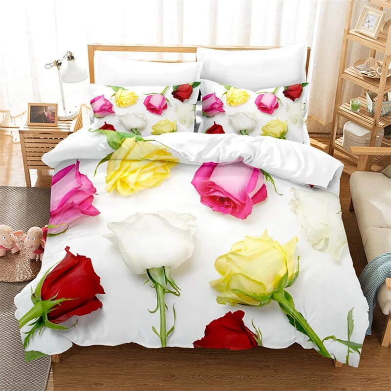 Red Rose Bedding Set High-grade White Duvet Cover Girl King Quilt Cover ...