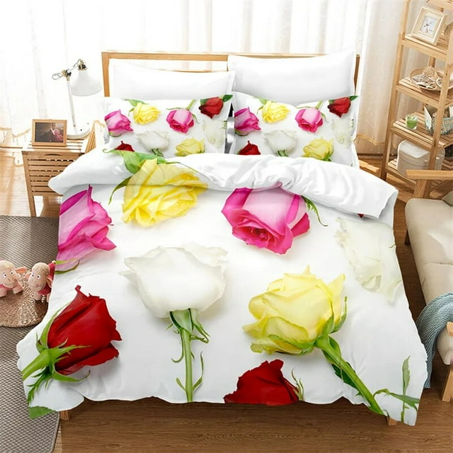 Red Rose Bedding Set High-grade White Duvet Cover Girl King Quilt Cover ...