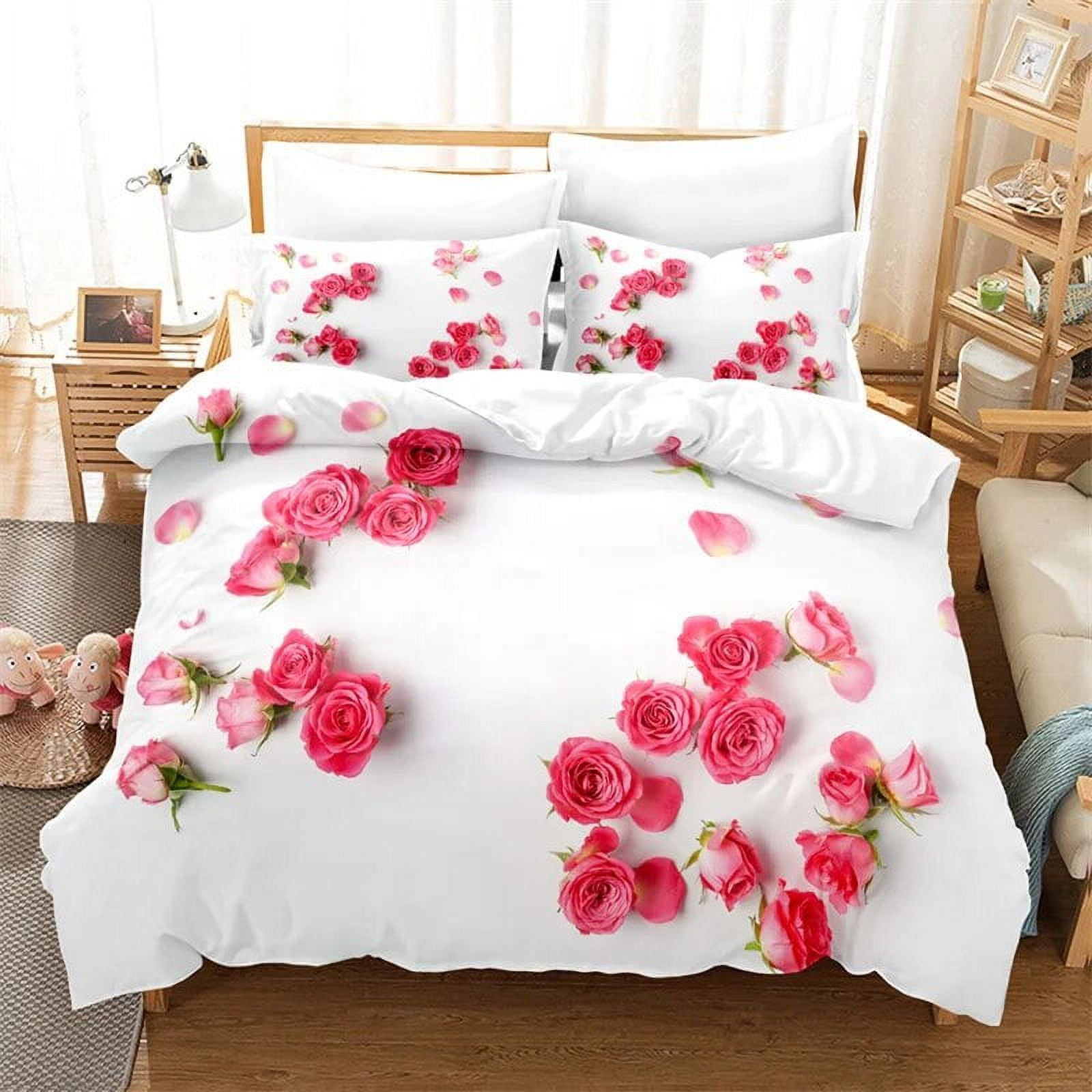 Red Rose Bedding Set High Grade White Duvet Cover Girl King Quilt Cover