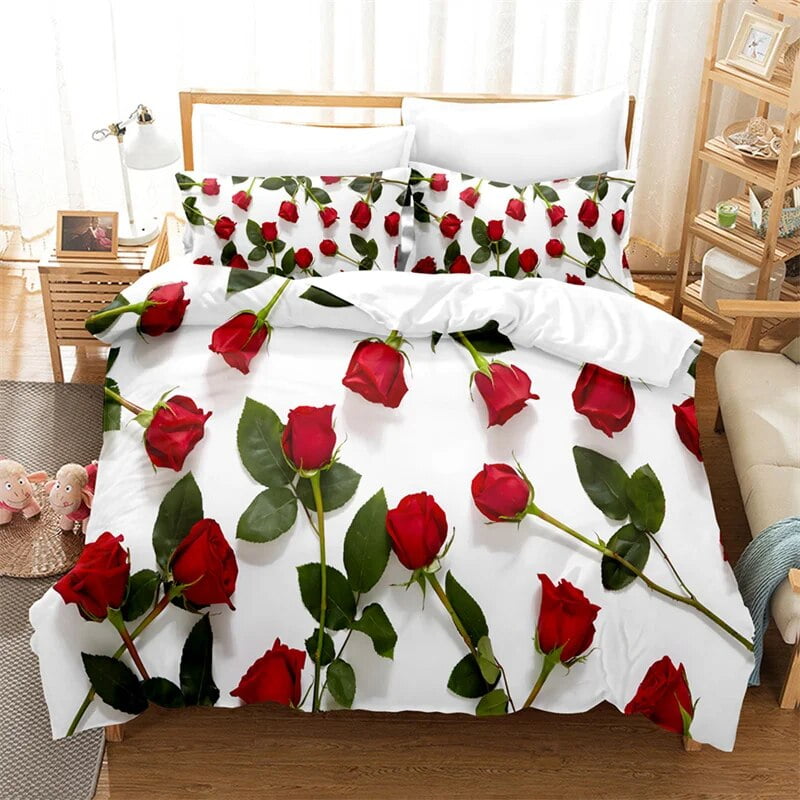 Red Rose Bedding Set High Grade White Duvet Cover Girl King Quilt Cover