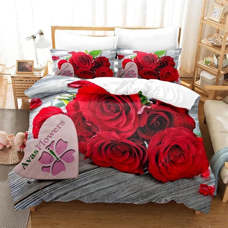 Red Rose Bedding Set Lovely Kid's Duvet Cover Boys Quilt Cover Girls ...
