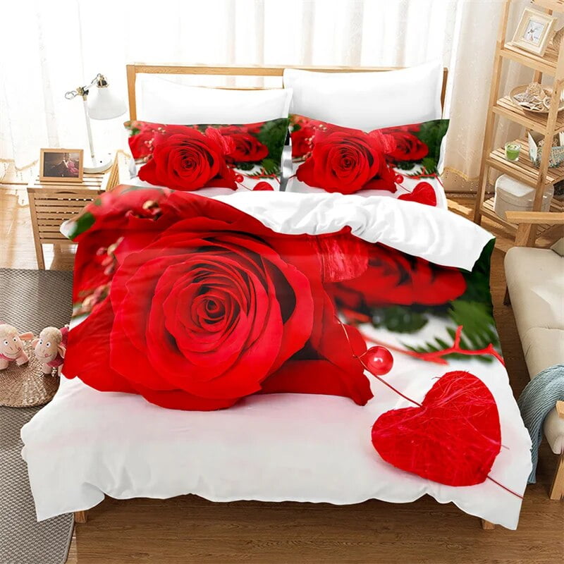 Red Rose Bedding Set Lovely Kid's Duvet Cover Boys Quilt Cover Girls ...