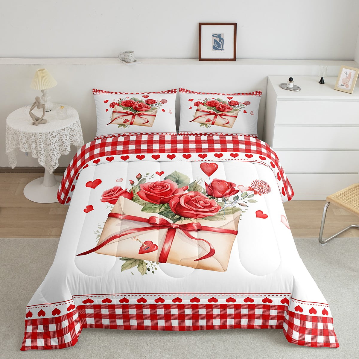 Red Rose Bedding Set Twin, Romance Letter Comforter Set Men Women ...