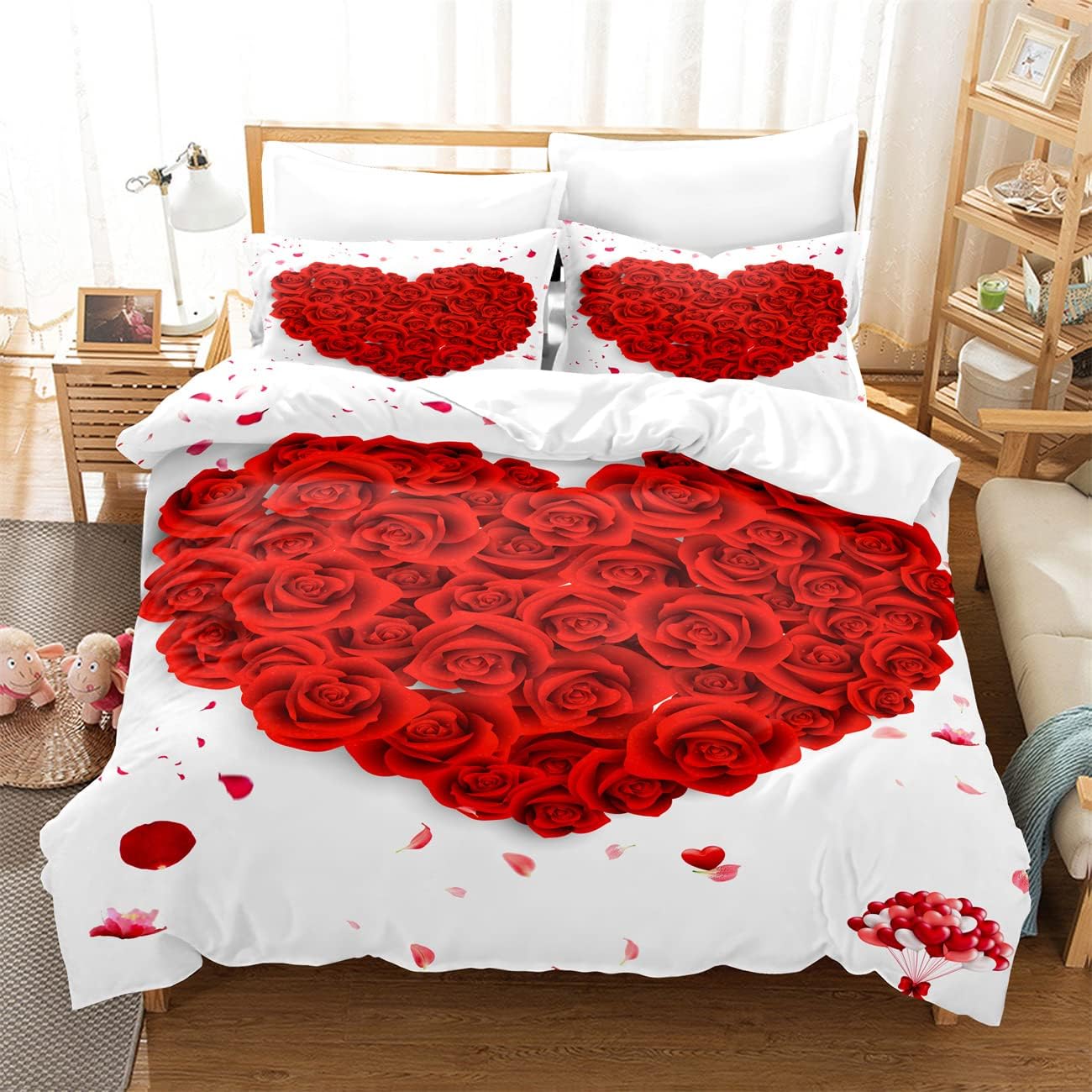 Red Rose Bedding Sets Love Rose Duvet Cover Double White Quilt Cover 3 ...