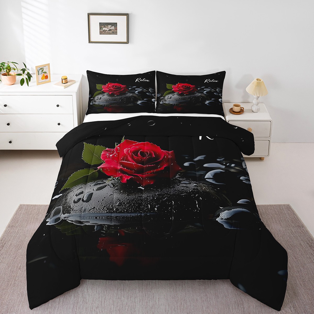Red Rose Bedding Sets Romantic Rose Flower Comforter Set Rose Floral ...