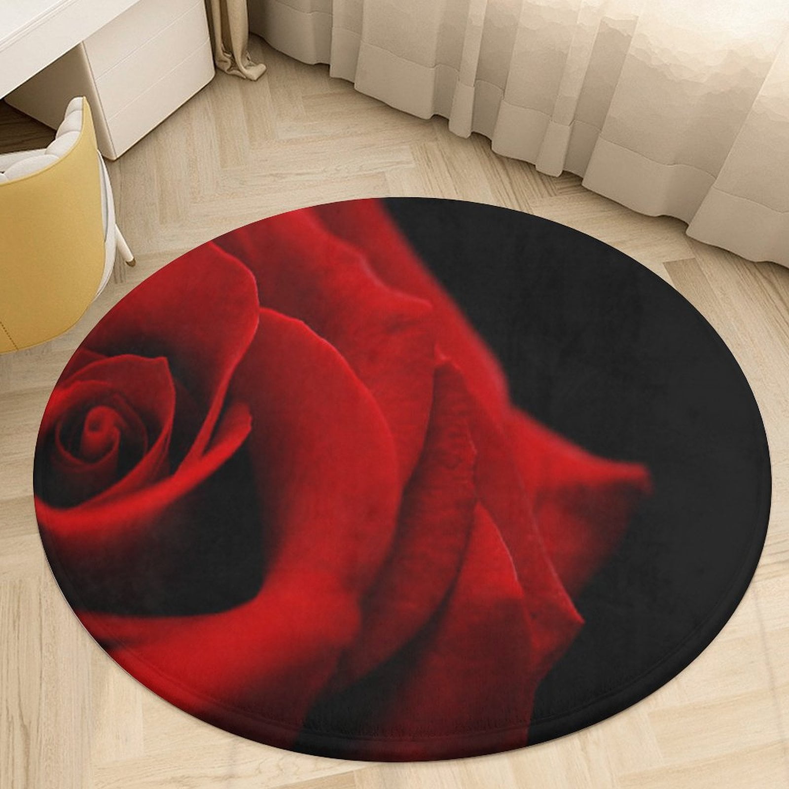 Red Rose Black Round Area Rugs for Bedroom Living Room, 6FT Soft Indoor ...