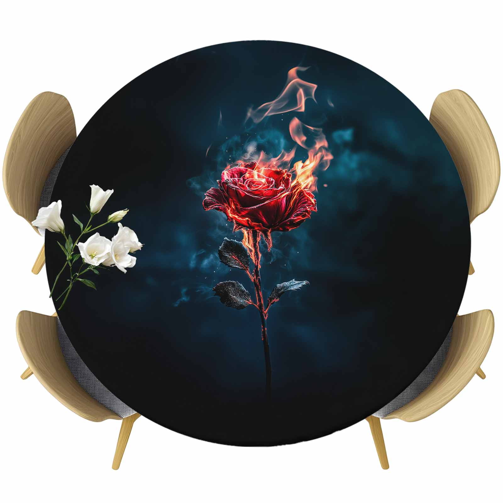 Red Rose Black Round Tablecloth 36-44 Inch Round Fitted Table Cloth ...