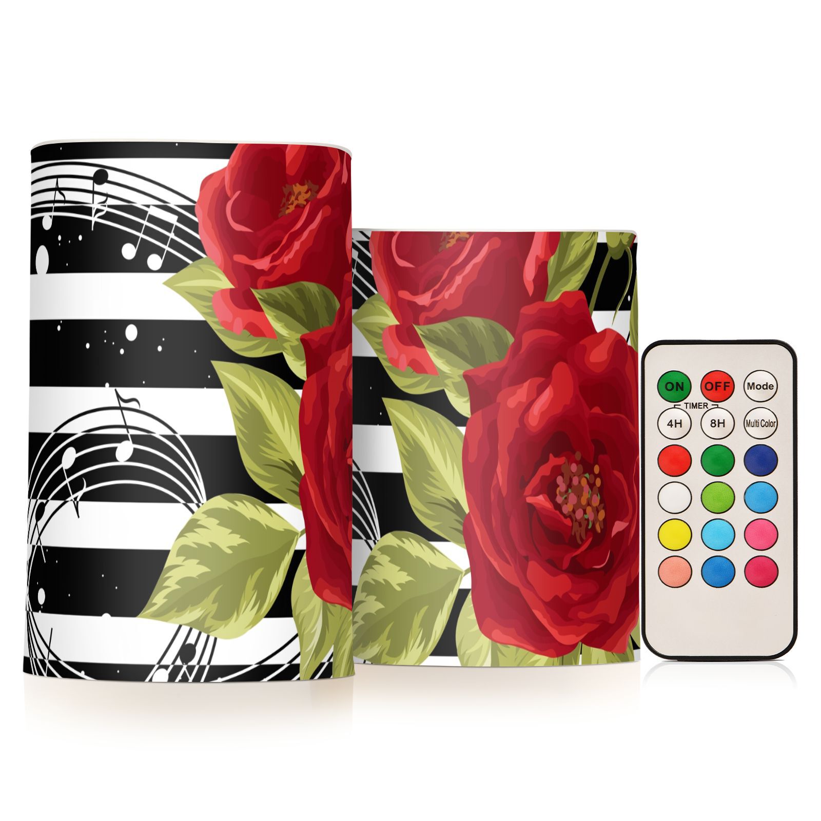 Red Rose on Black and White Stripes 2 PCS LED Flickering Flameless ...