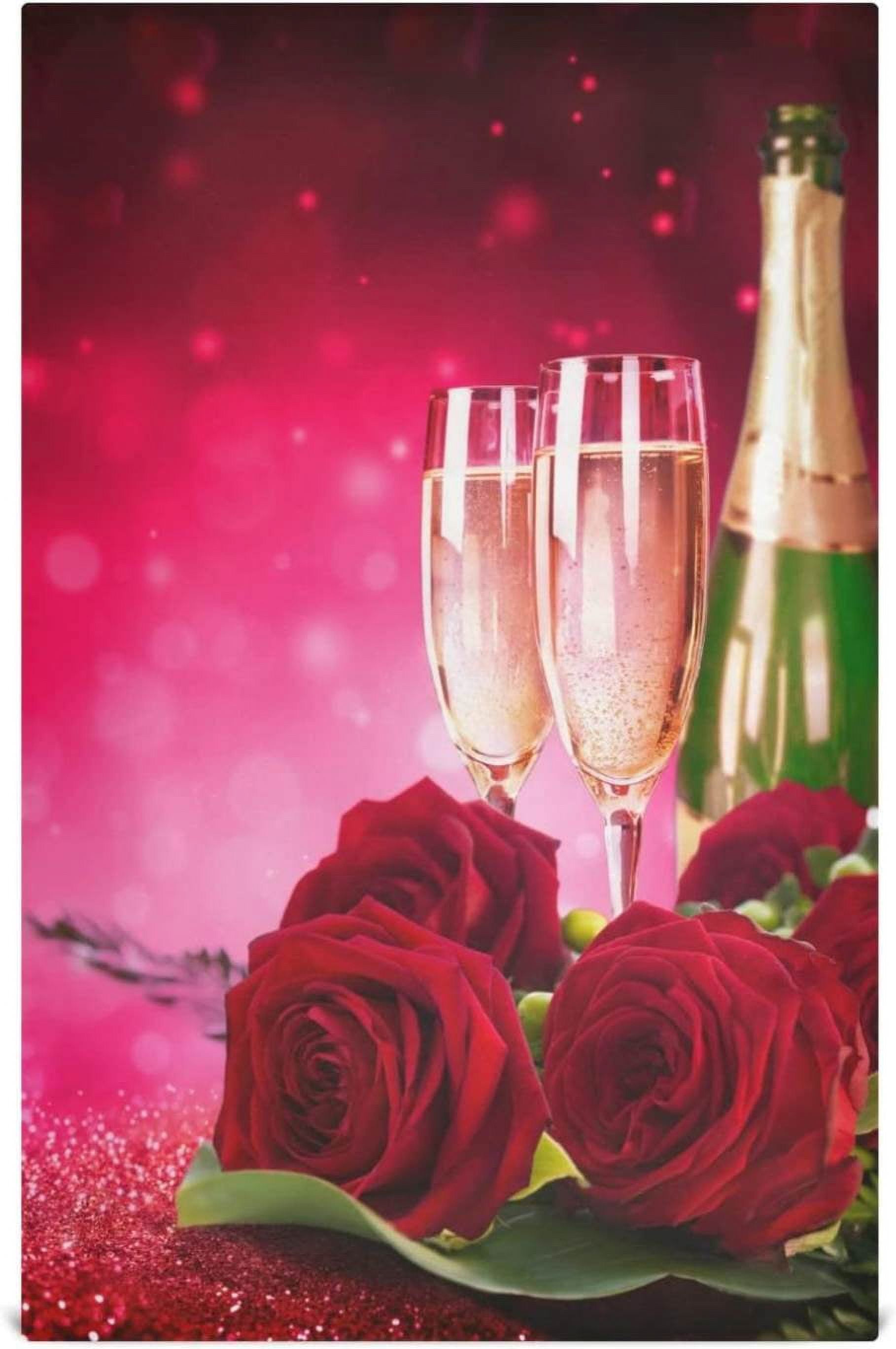 Red Rose Champagne Dish Towels Set of 6, Glitter Valentine Dinner ...