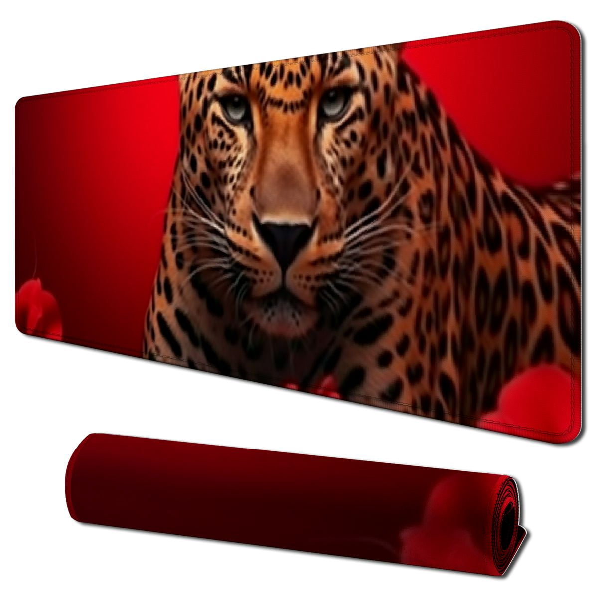Red Rose Cheetah Cat Leopard Print Desk Mat Rubber Large Mousepad Non-Slip Desk Pad Protector ...