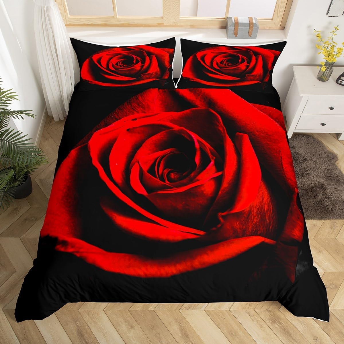 Red Rose Comforter Cover Floral Bedding Set Women 3D Printed Flower ...