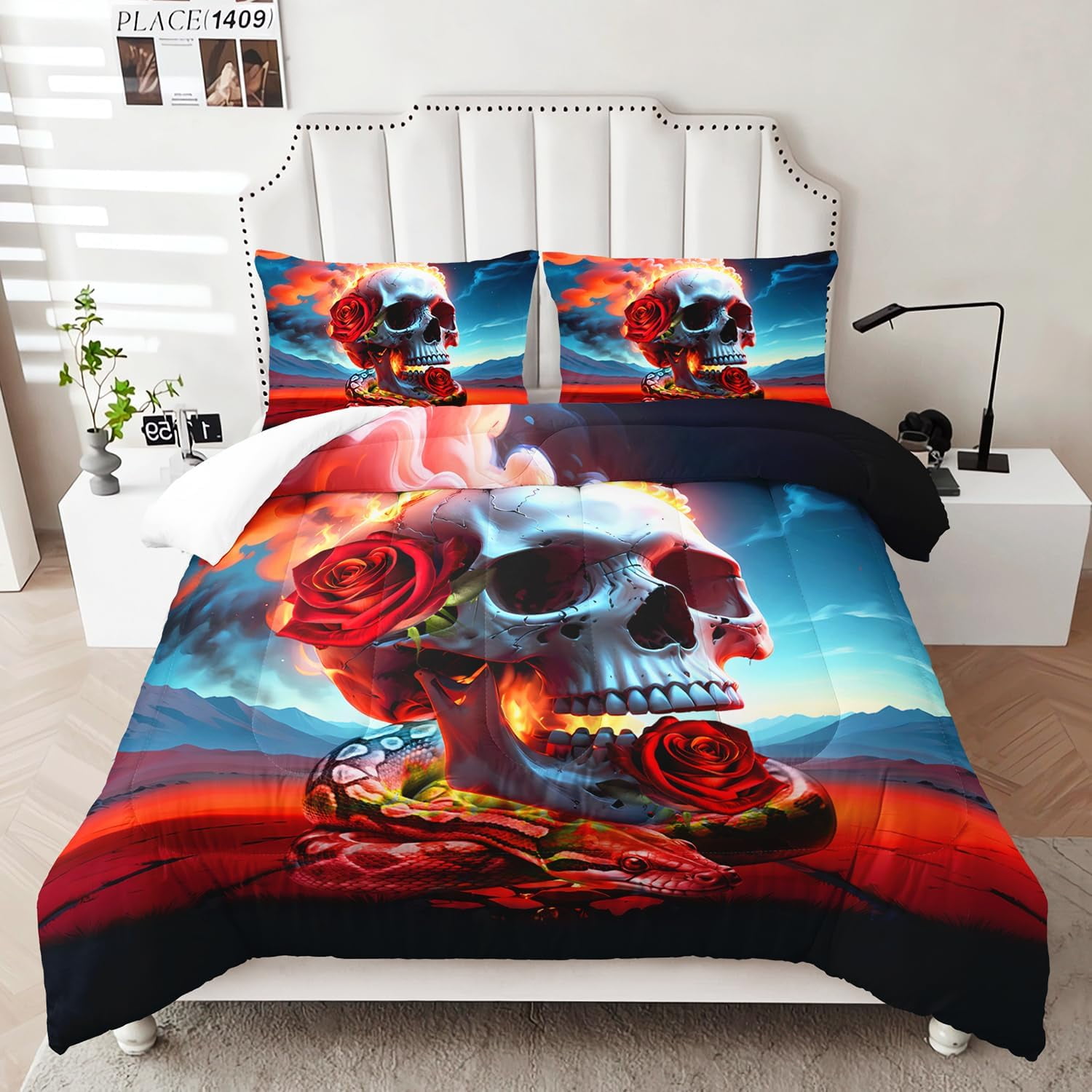 Red Rose Comforter Set Size 3D Red Floral Bedding Set Red and Black ...