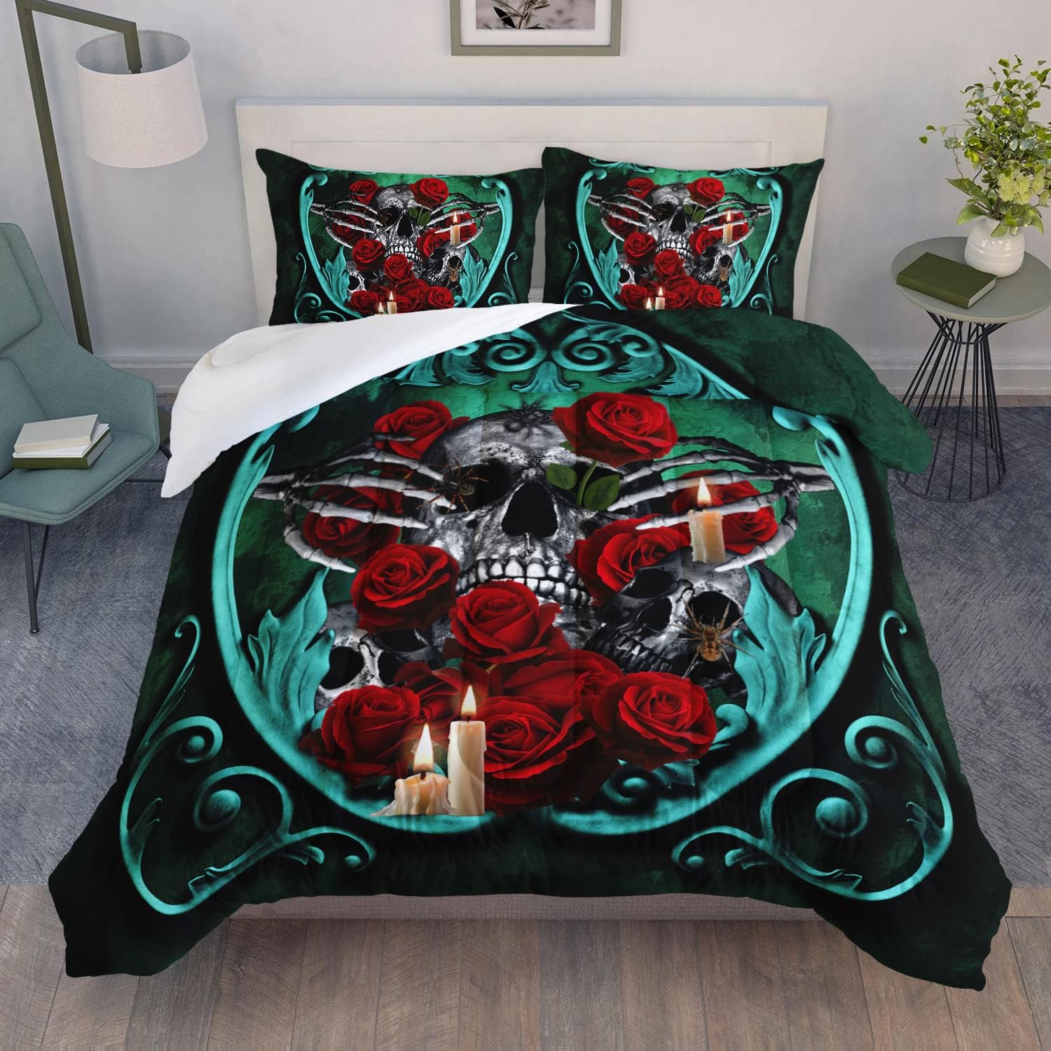 Red Rose Comforter Set Size 3D Red Floral Bedding Set Red and Black ...