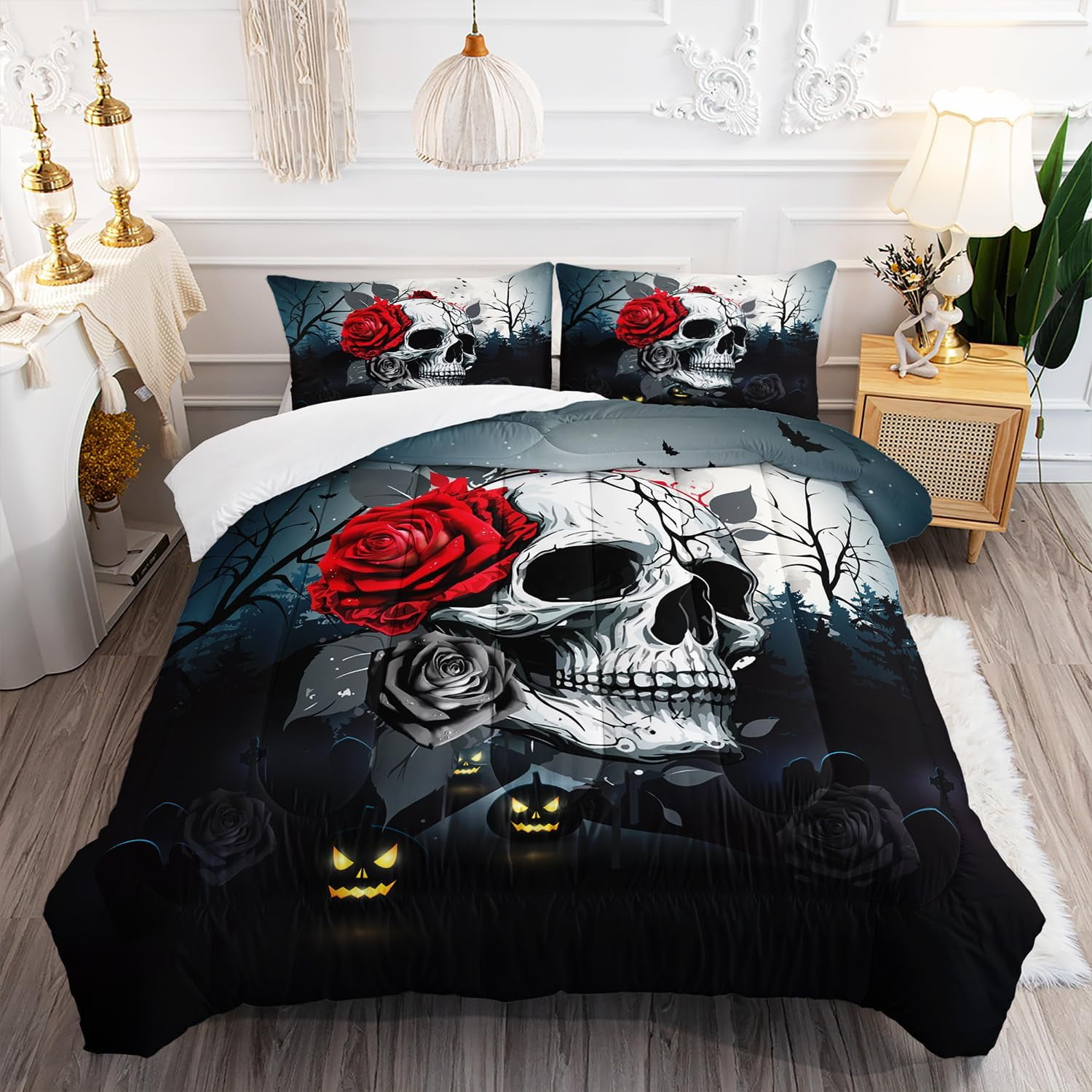 Red Rose Comforter Set Size 3D Red Floral Bedding Set Red and Black ...