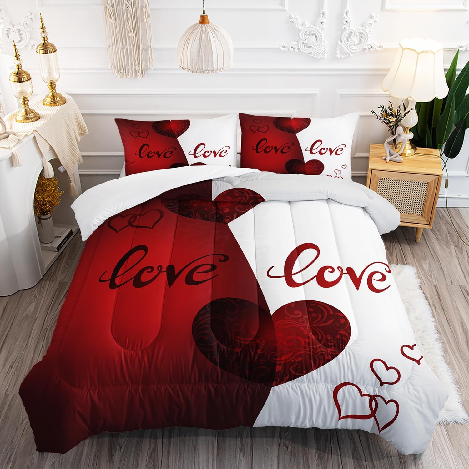 Red Rose Comforter Set Size 3D Red Floral Bedding Set Red and Black ...