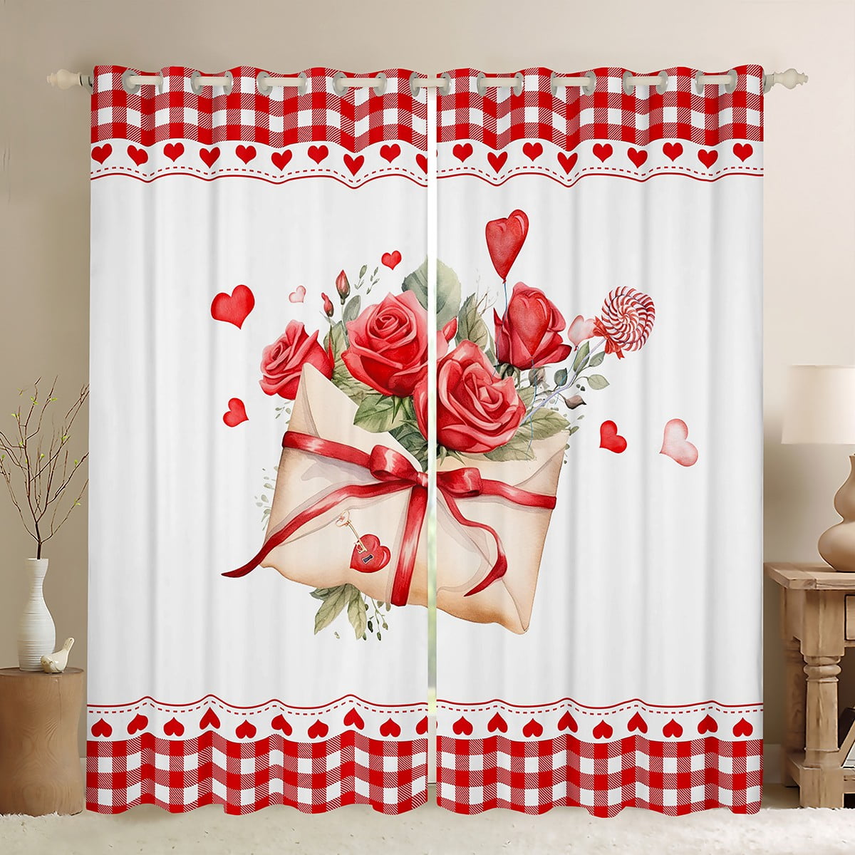 Red Rose Curtains & Drapes, Romance Letter 30%-50% Blackout Curtains ...