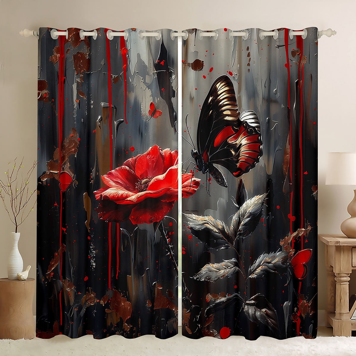 Red Rose Curtains for Living Room,Romantic Flower Valentine's Day ...