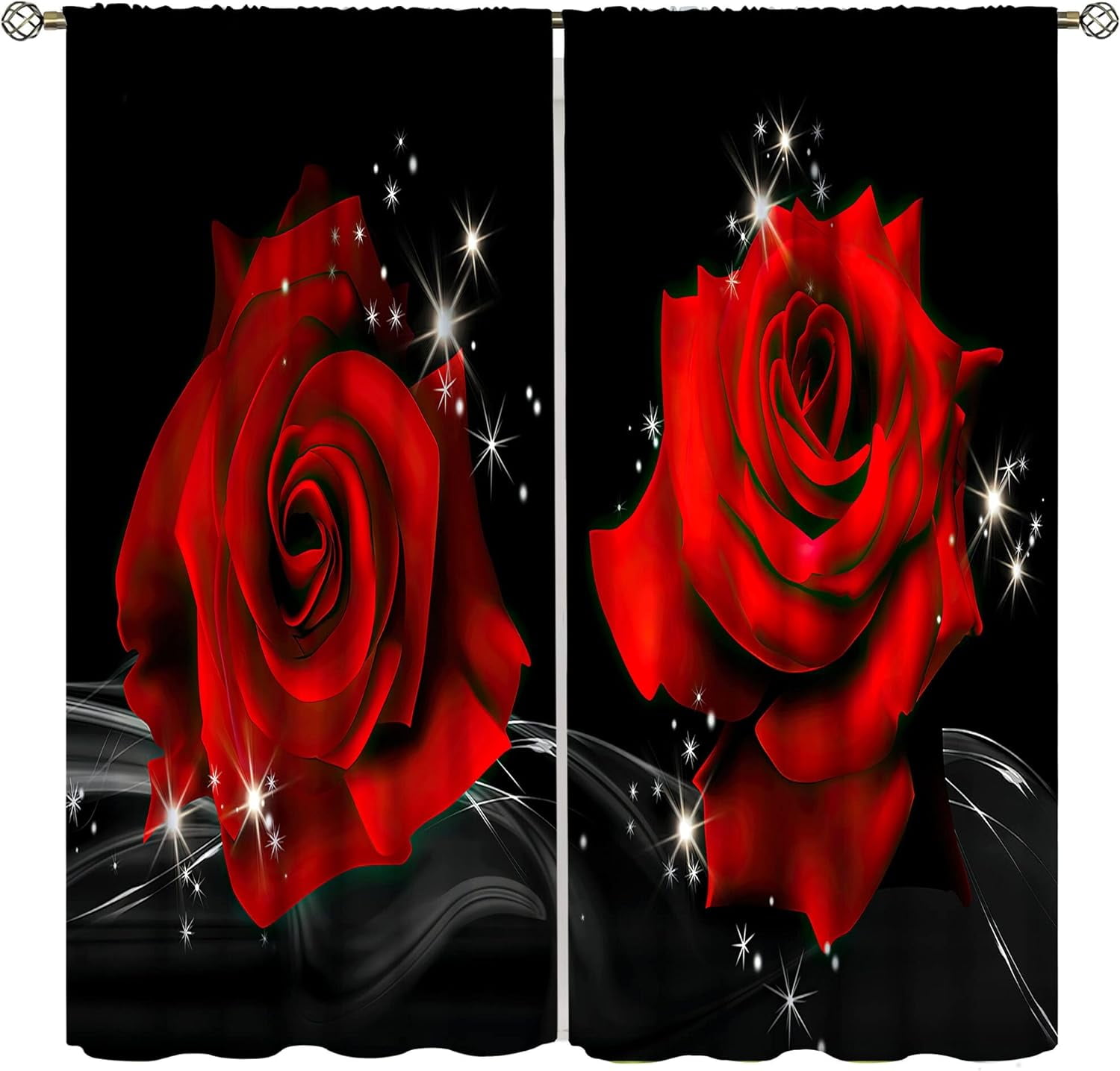 Red Rose Curtains, Romantic 3D Rose for The Bedroom Living Room Kitchen ...