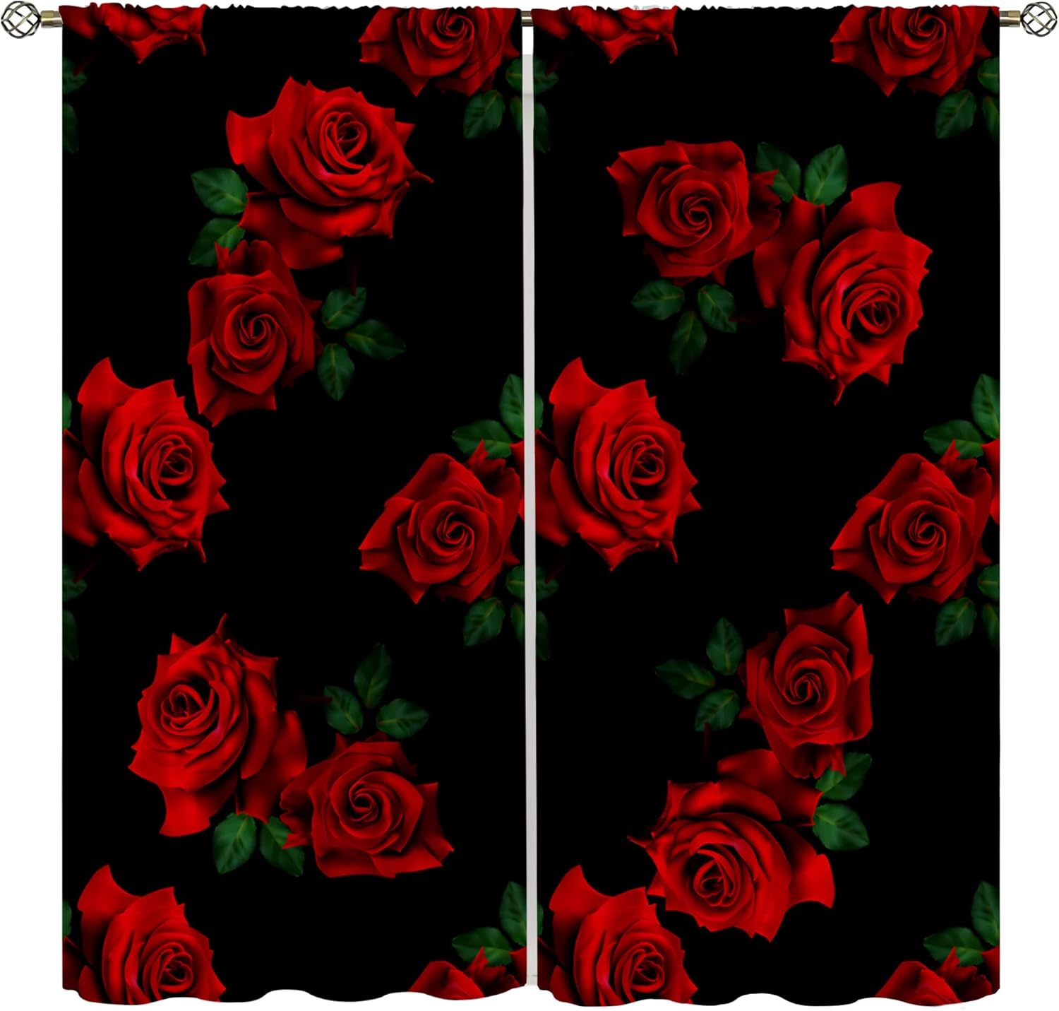 Red Rose Curtains, Romantic Bouquet Man Woman Valentine''s Day Bedroom ...