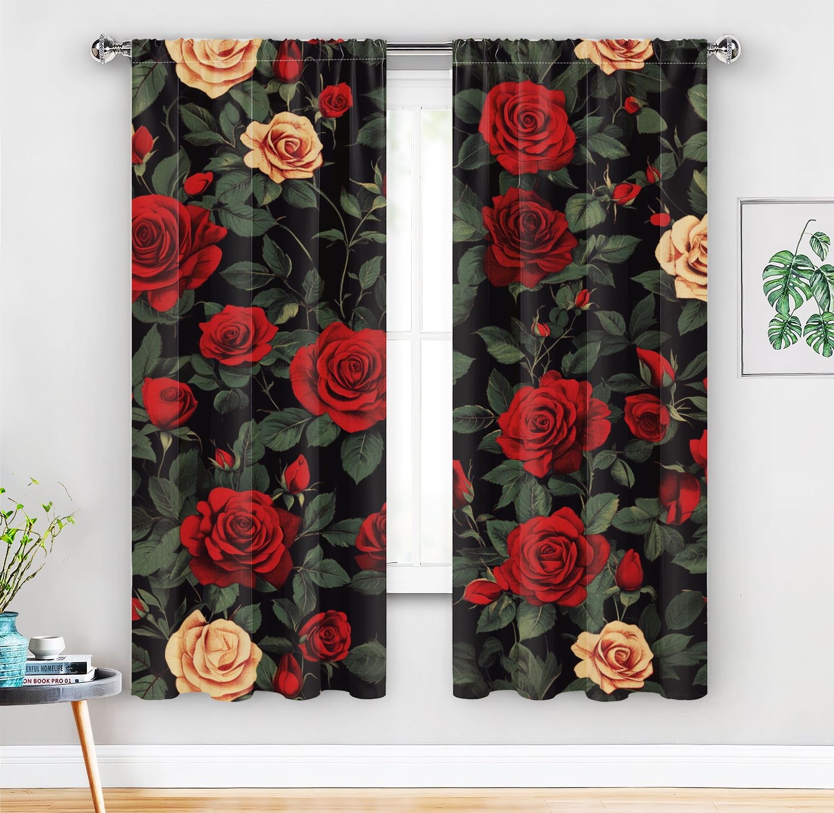 Red Rose Curtains, Romantic Bouquet Woman Valentine's Rose Window ...