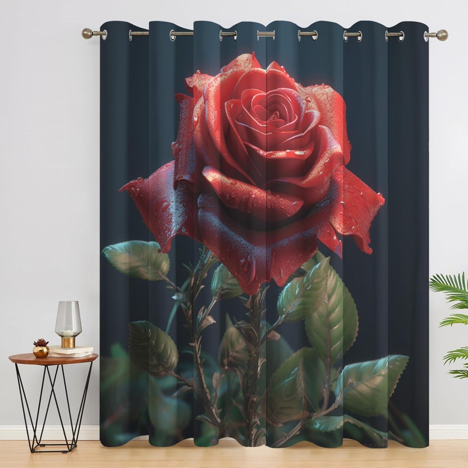 Red Rose Curtains, Romantic Floral Window Curtains, Flower Blackout ...