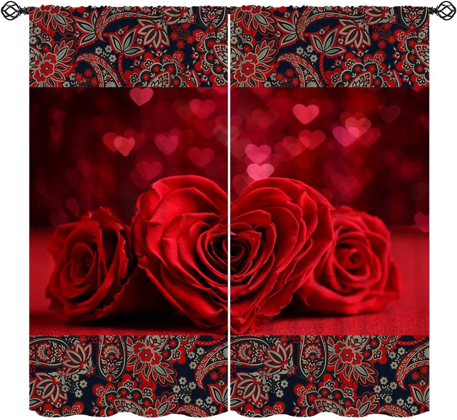 Red Rose Curtains, Romantic Valentines Rose Window Treatments Rose of ...