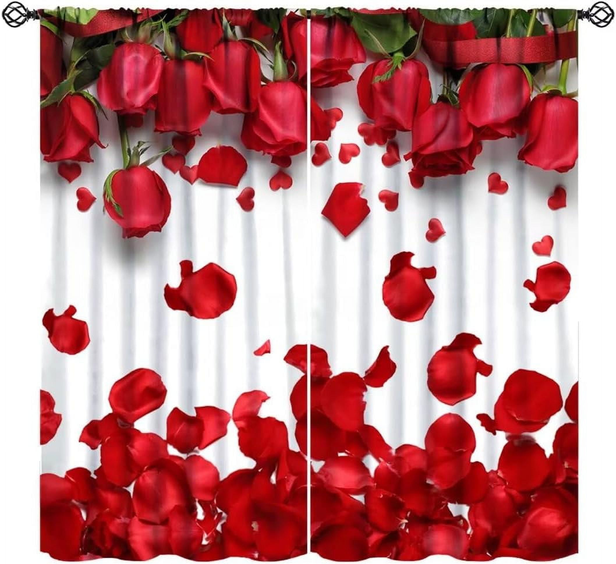 Red Rose Curtains, Window Drapes Red Rose Petals Modern Romantic Art ...