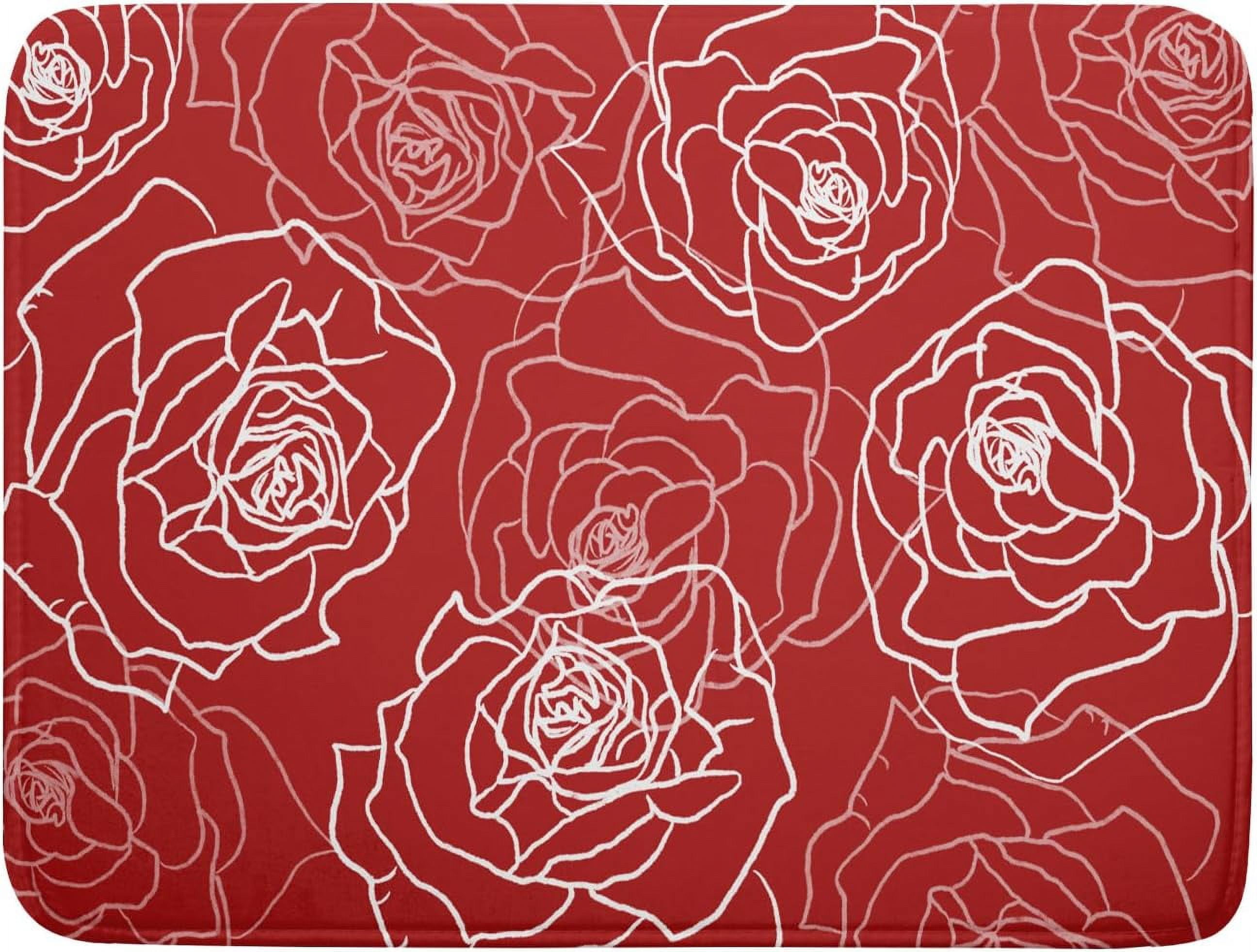 Red Rose Dish Drying Mat 18x24 In, Valentine''s Day Line Drawing Flower ...