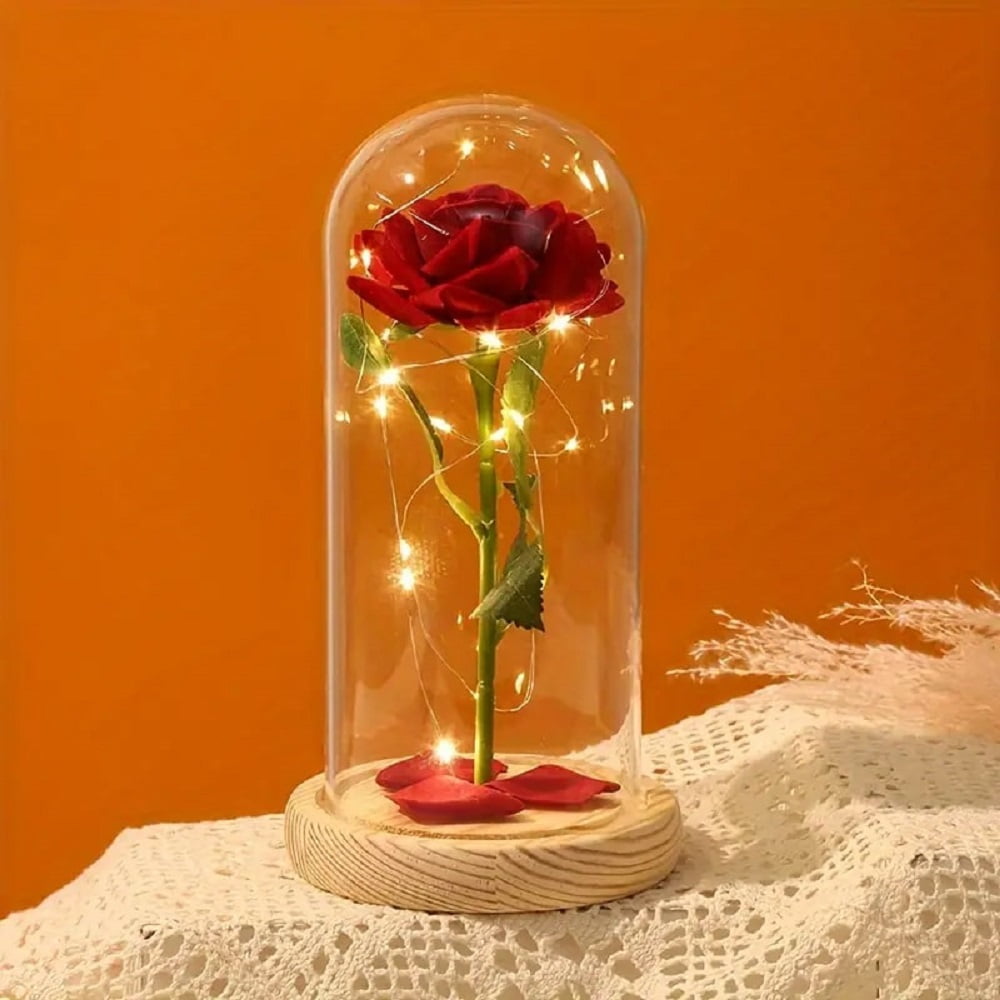 Eternal Red Rose in Dome with LED Lights – Romantic Gift for Valentine ...