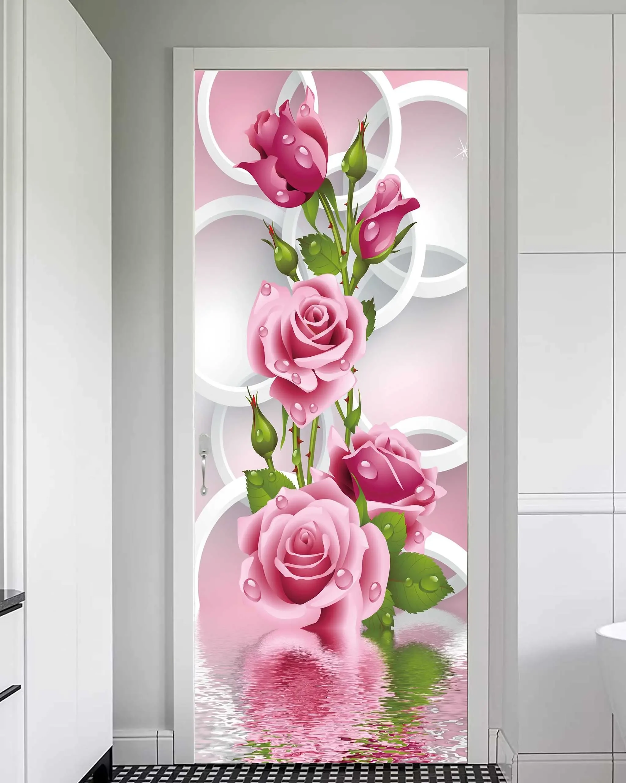 Red Rose Door Stickers Valentine's Day Flowers Wallpaper Romantic ...