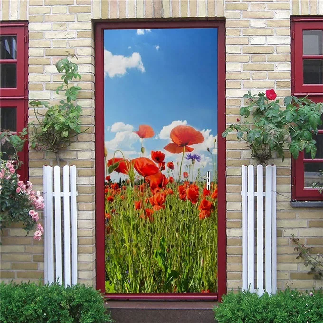 Red Rose Door Stickers Valentine's Day Flowers Wallpaper Romantic ...