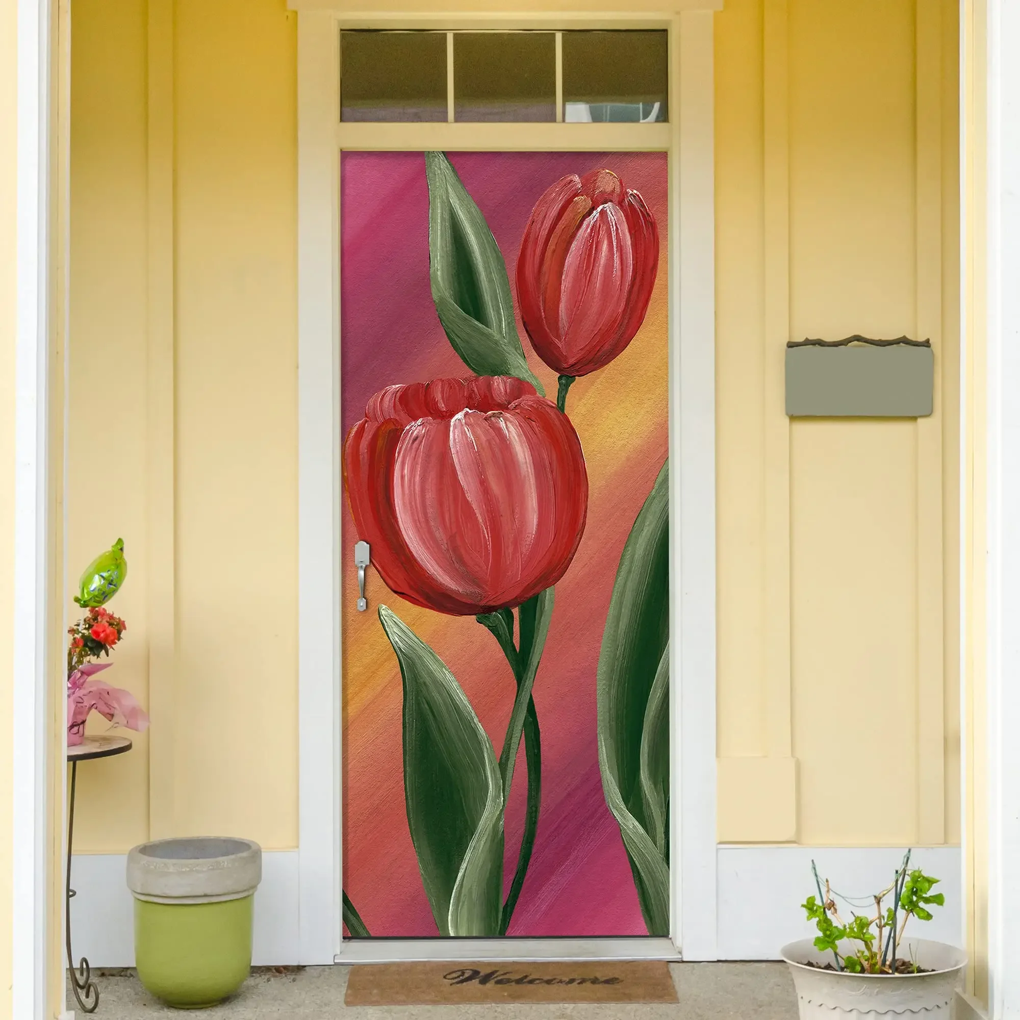 Red Rose Door Stickers Valentine's Day Flowers Wallpaper Romantic ...