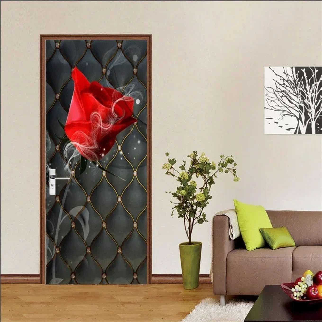 Red Rose Door Stickers Valentine's Day Flowers Wallpaper tic Floral D ...