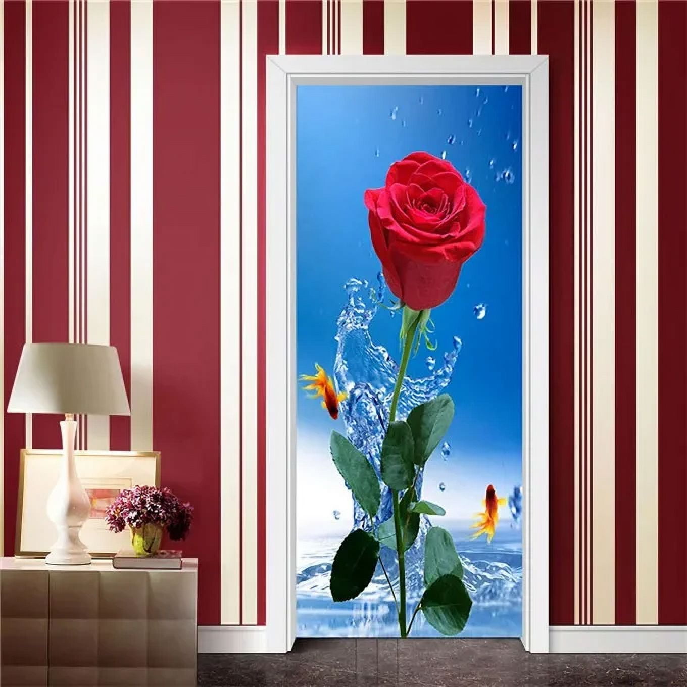 Red Rose Door Stickers Valentine's Day Flowers Wallpaper tic Floral D ...