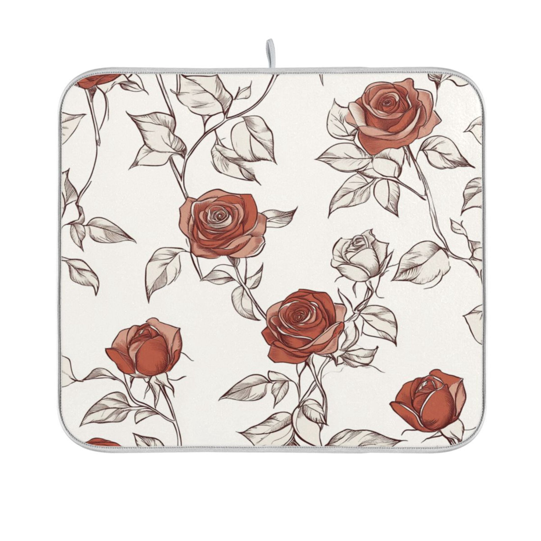 Red Rose Drawings Pattern Dish Drying Mat Kitchen Mats Microfiber ...