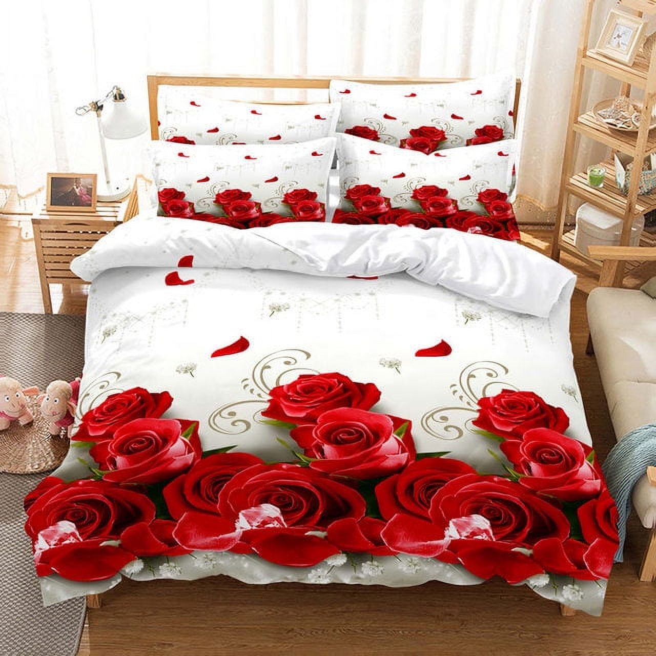 Red Rose Duvet Cover Floral Bedding Set Women 3D Printed Flower Duvet ...