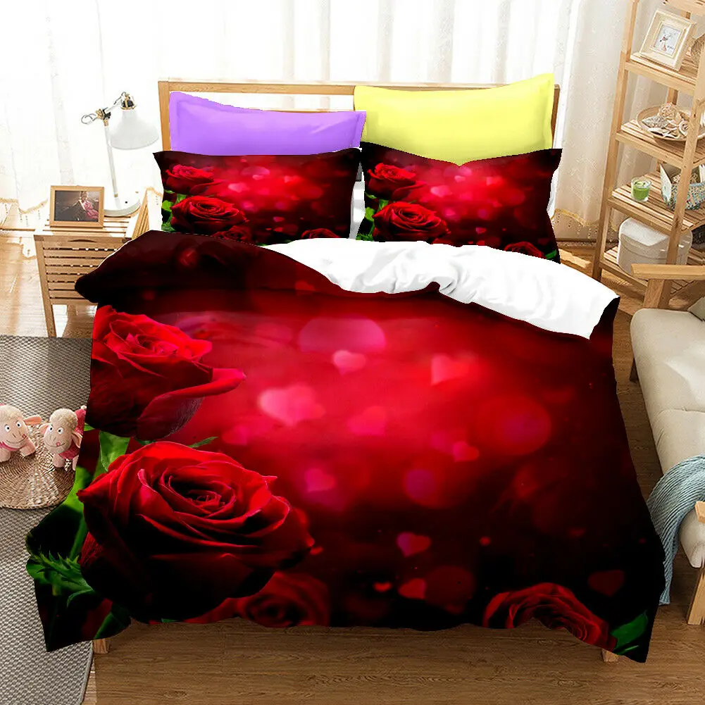 Red Rose Duvet Cover Set Flower 3D Passionate Rose tic Bedding Set for ...