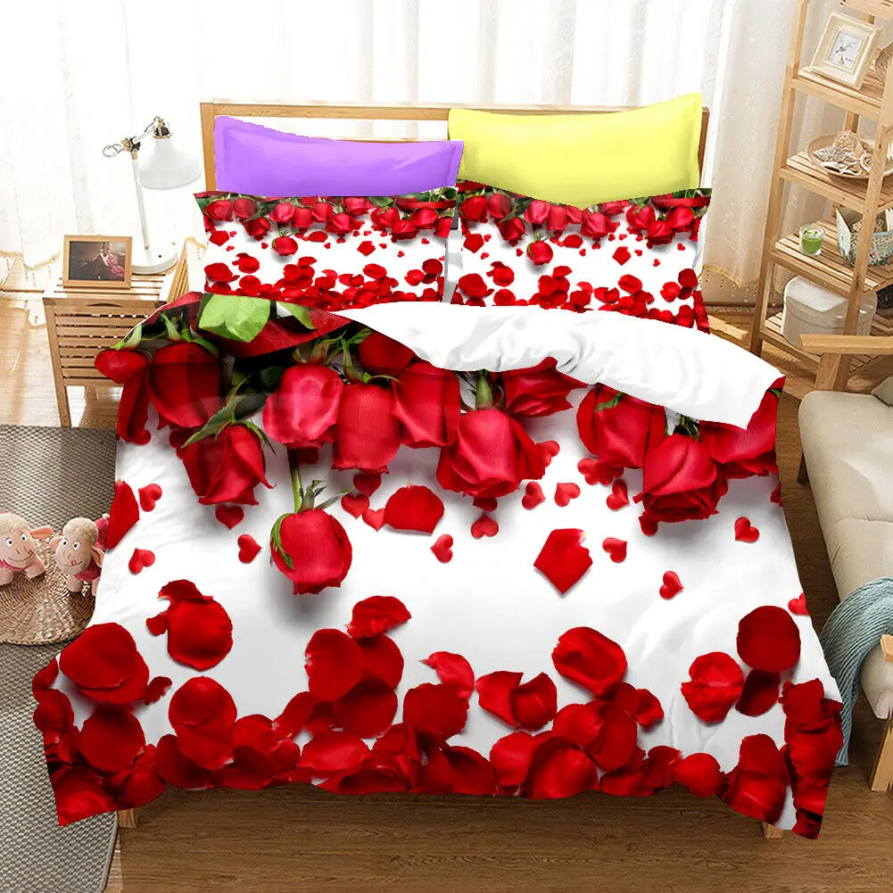 Red Rose Duvet Cover Set Flower 3D Passionate Rose tic Bedding Set for ...