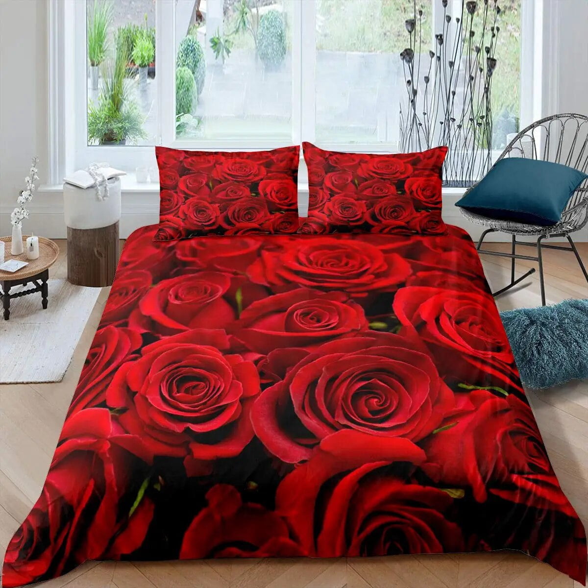 Red Rose Duvet Cover Set Rose Flower Print Bedding Set tic Fresh Style ...