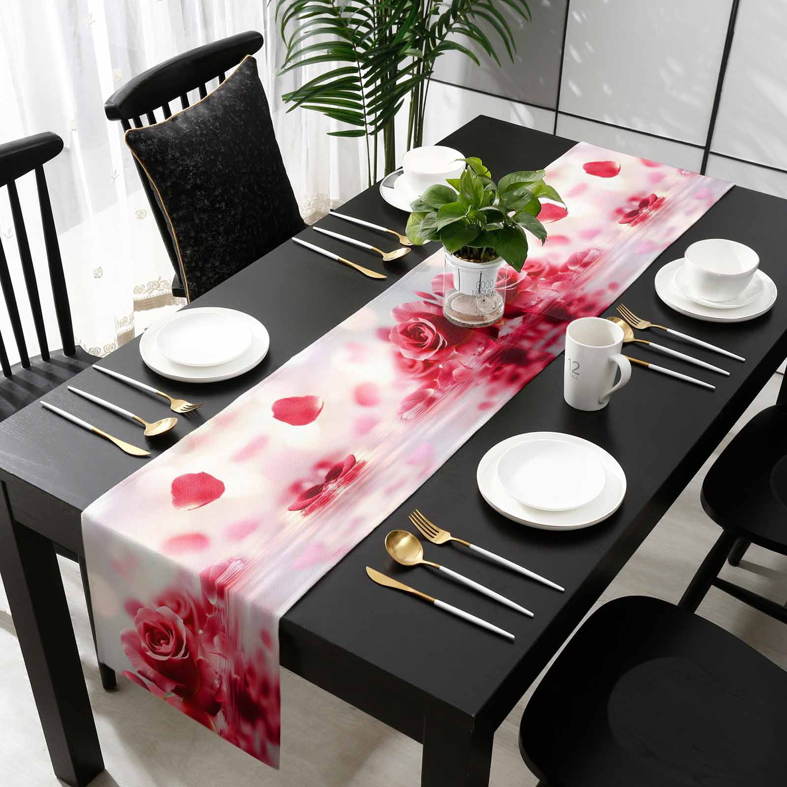 Red Rose Fantasy Cotton Linen Table Runner 13 x 72 inch Elegance Floral ...