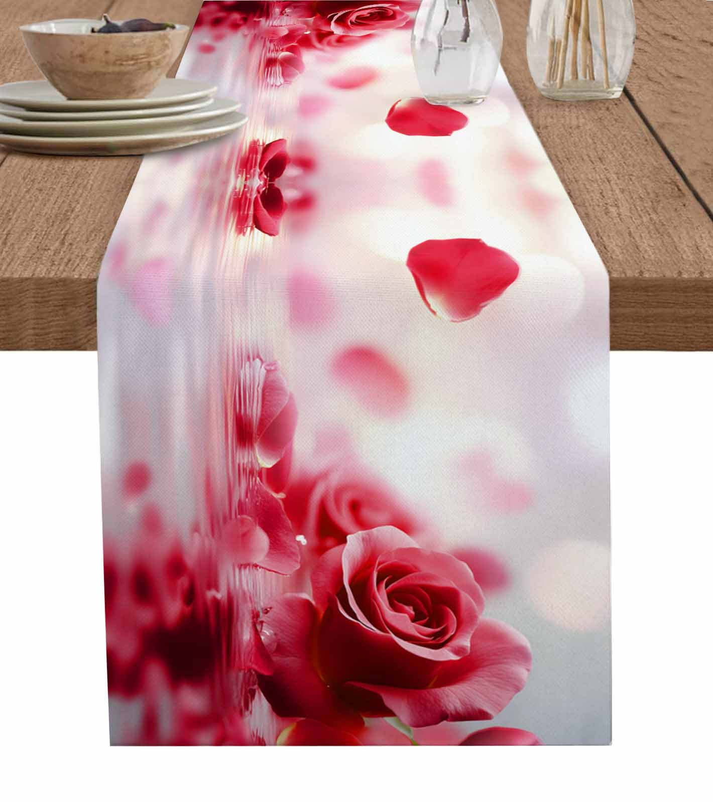 Red Rose Fantasy Table Runner 72 Inches, Elegance Floral Romantic ...